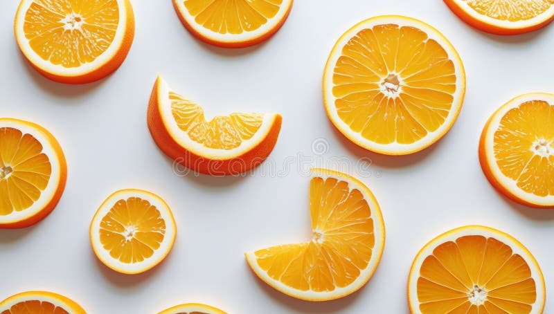 Vibrant Slices of Fresh Oranges on a Clean White Background Pattern ...