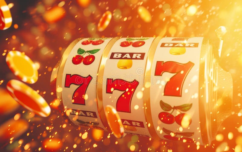 A Vibrant Slot Machine Hitting the Jackpot, 777, with Coins and Bright ...