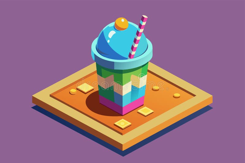 A Vibrant Slush Drink with a Straw in it, Customizable Isometric ...