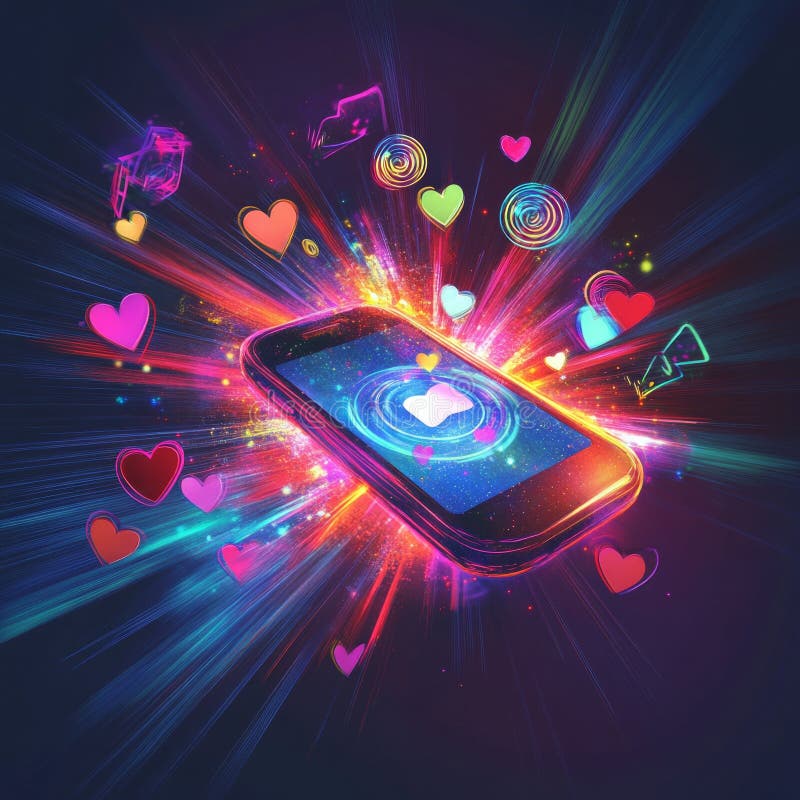 Vibrant Smartphone Exploding with Colorful Digital Hearts and Music ...