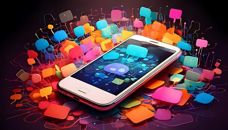 Vibrant Smartphone Surrounded by Colorful Chat Icons, a Visual ...