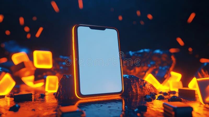 Vibrant Smartphone with a White Screen Set Against a Blue and Orange ...