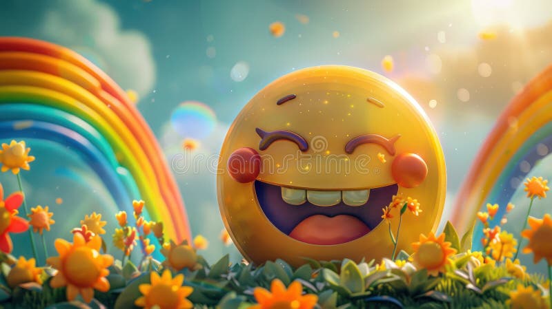 Vibrant Smiley Face Balloon Floating in Colorful, Dreamy Clouds for a ...