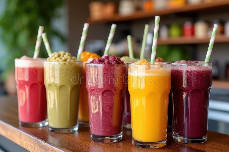 Vibrant Smoothie Shop Display - Healthy Options Stock Illustration ...