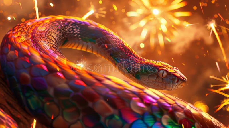 Vibrant Snake with Fireworks Background Stock Image - Image of reptile ...