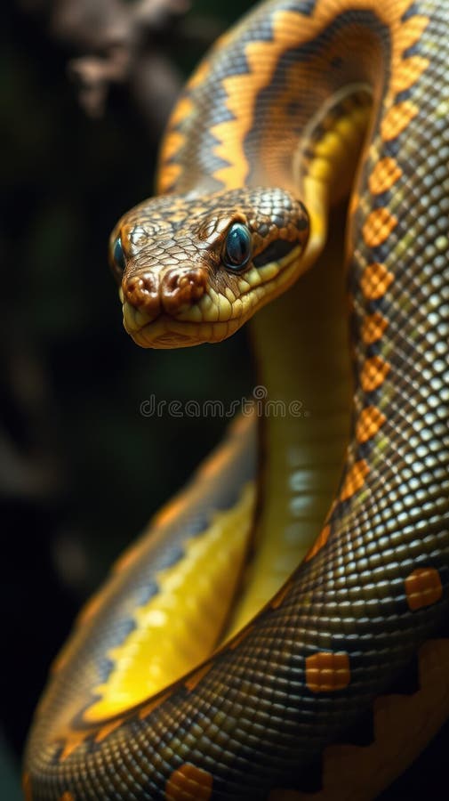 Vibrant Snake Poses Elegantly on Branches in Rainforest Setting during ...