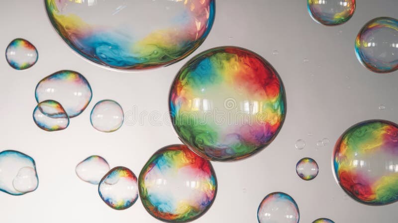 Vibrant Soap Bubbles Floating on a White Background Stock Illustration ...