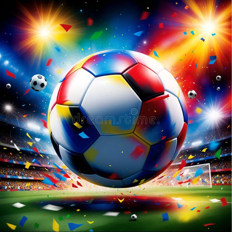A Vibrant Soccer Ball Explodes with Color and Confetti in a Packed ...