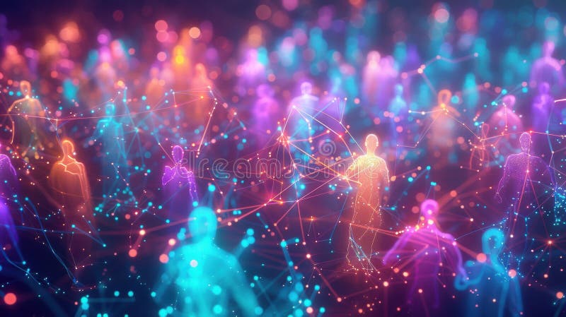 Vibrant Social Media Network Visualized with Colorful 3D Avatars ...