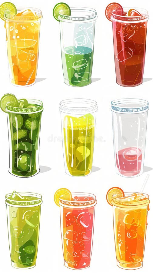 Vibrant Soft Drink Variety. High-Detailed Refreshing Beverages Concept ...