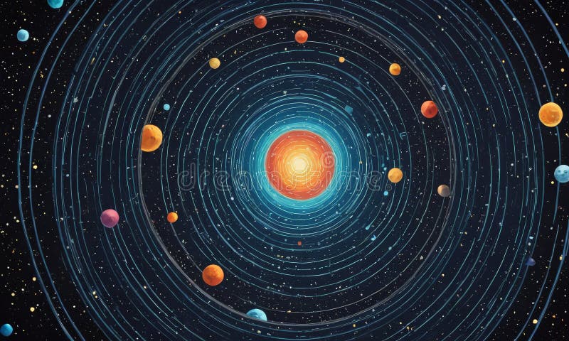 Vibrant Solar System, Featuring Central Orange Sun Surrounded by ...