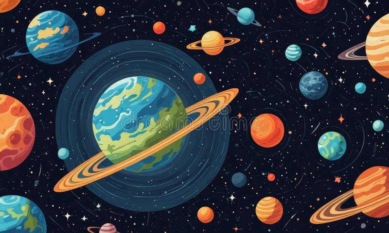 Vibrant Solar System, Featuring Planets Various Sizes and Colors, with ...