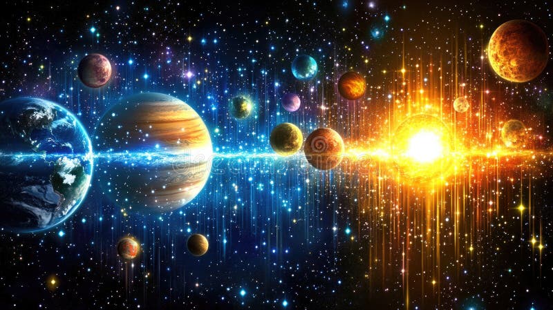 Vibrant Solar System with Planets and Galactic Star Field in Cosmic ...