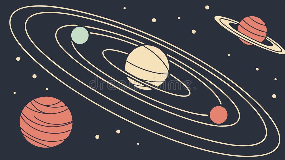 Vibrant Solar System with Ringed Planets. Cosmic Exploration, Vector ...