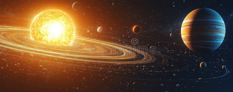 Vibrant Solar System Showcasing the Sun and Surrounding Planets in ...
