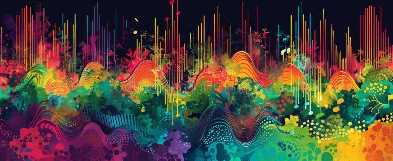 Vibrant Sound Bars Evolving into Tranquil Nature Patterns Stock Image ...