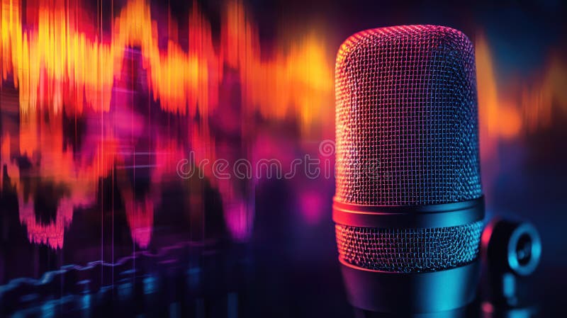 Vibrant Sound Waves Visualized during Podcast Recording with Microphone ...