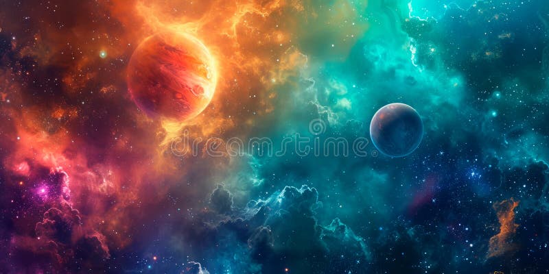 A Vibrant Space Background, with Planets, Stars and Interstellar Clouds ...