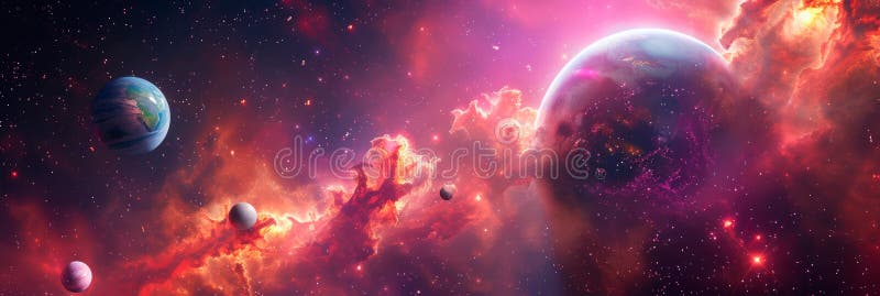 A Vibrant Space Background, with Planets, Stars and Interstellar Clouds ...