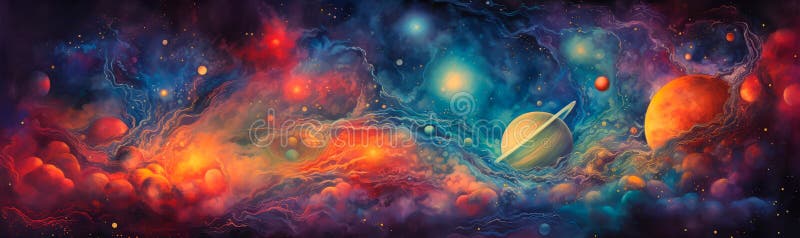 A Vibrant Space Background, with Planets, Stars and Interstellar Clouds ...