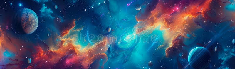 A Vibrant Space Background, with Planets, Stars and Interstellar Clouds ...