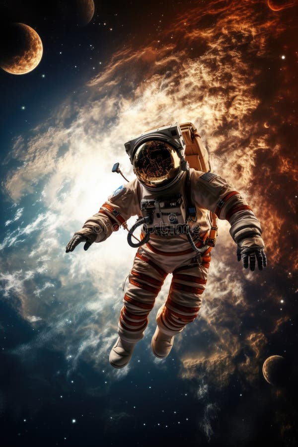 In Vibrant Space, an Explorer in a Cosmic Ballet, with Abundant Copy ...