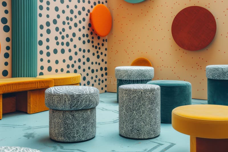 Colorful Modern Interior with Repetitive Circular Patterns in Seating ...