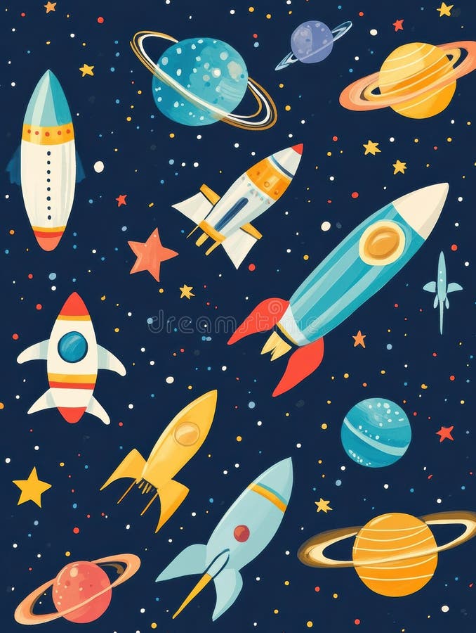 Vibrant Space-themed Sticker Pack Featuring Rockets, Planets ...