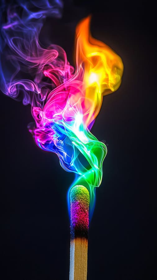 Colorful Smoke Swirls Gracefully from a Lit Match Against a Dark ...