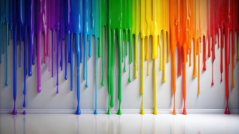 Vibrant Spectrum of Dripping Paint on a White Wall. Generative AI Stock ...