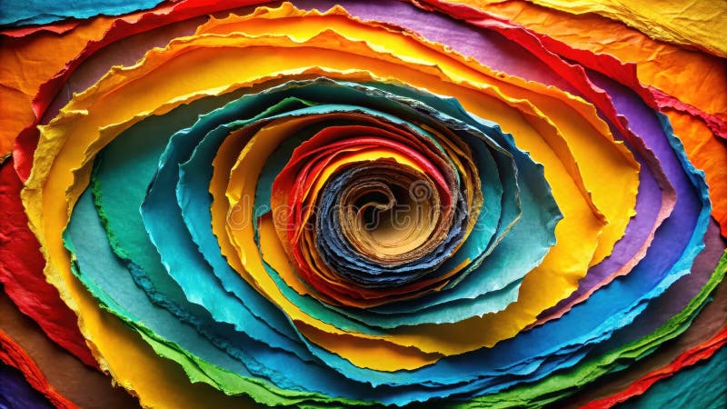 Vibrant Spectrum of Hand-torn Paper Sheets Rolled into a Captivating ...
