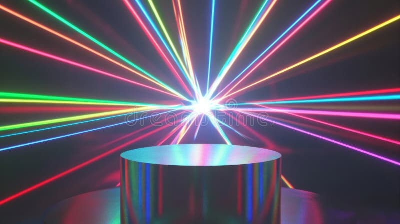 Vibrant Spectrum Laser Light Display on Metallic Cylinder Stock Photo ...