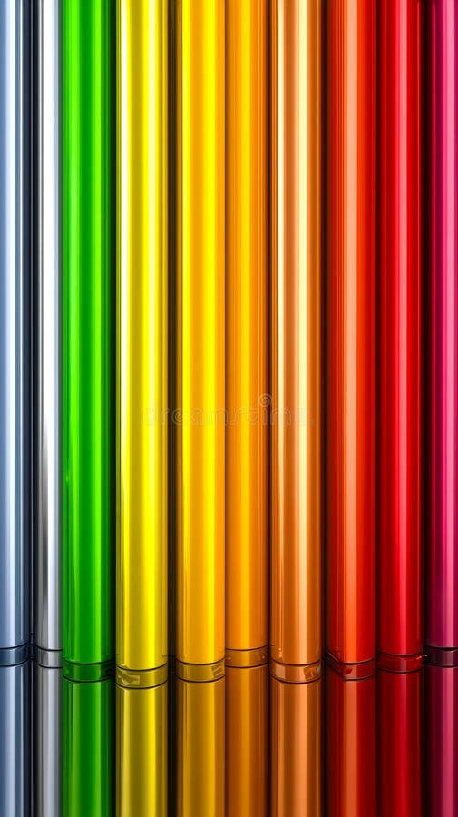 Vibrant Spectrum of Metallic Chrome Tubes Reflecting a Rainbow Gradient ...