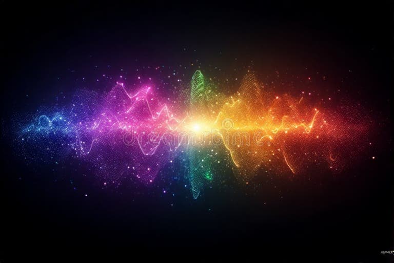 Vibrant Spectrum Waveform with Glowing Particles Stock Illustration ...