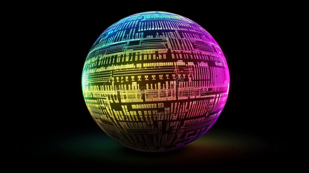 Vibrant Sphere Enveloped in Complex Futuristic Digital Code a Stunning ...