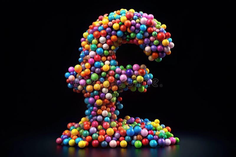 Vibrant Sphere Mosaic of the British Pound Symbol on Black Canvas Stock ...