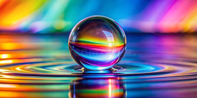 Vibrant Sphere Resting on a Colorful Liquid Surface, Creating ...