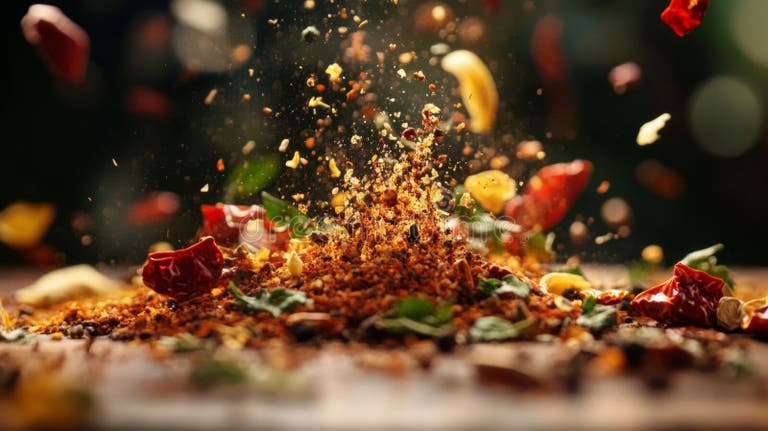 Vibrant Spice Explosion: Red Chili and Herb Blend Stock Illustration ...