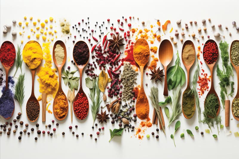 Vibrant Spice and Herb Composition with Elegant Kitchen Utensils on a ...