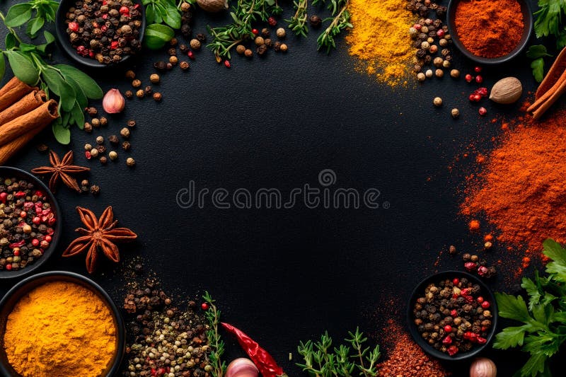 Vibrant Spices and Herbs Create an Exquisite Arrangement on a Rustic ...