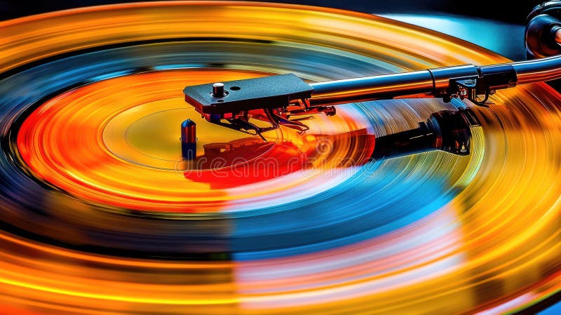 Vibrant Spinning Vinyl Record on Turntable with Spectrum of Colors ...