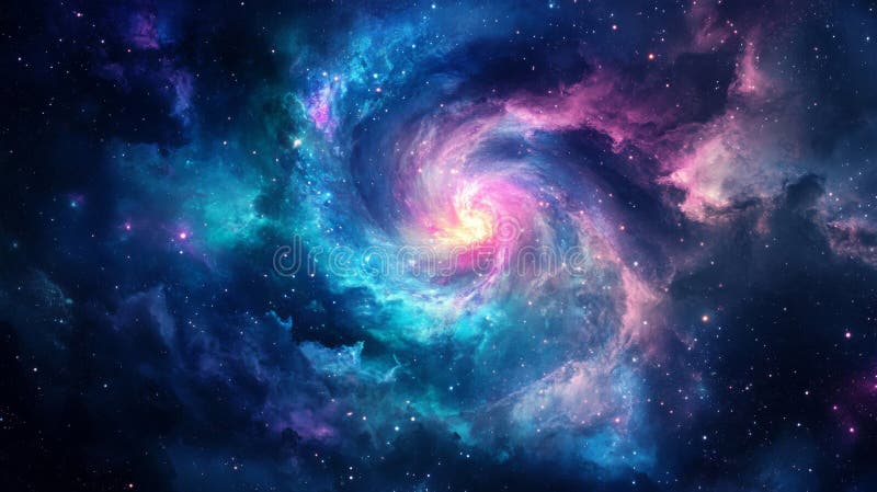 Vibrant Spiral Galaxy with Pink and Blue Nebula Stock Illustration ...