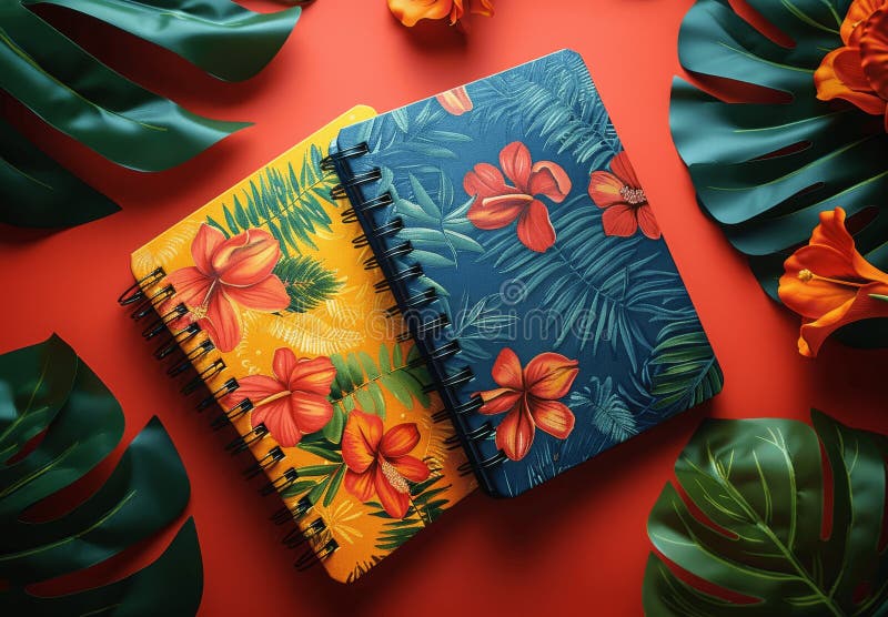 Vibrant Spiral Notebook Mockup with Colorful Floral Design on Red ...