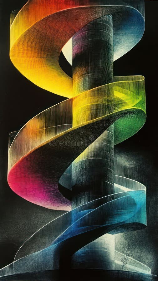 A Vibrant Spiral Staircase Design with a Gradient of Colors Against a ...