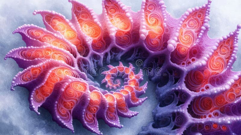 A Vibrant, Spiraling Shell-like Structure with Intricate Patterns and ...