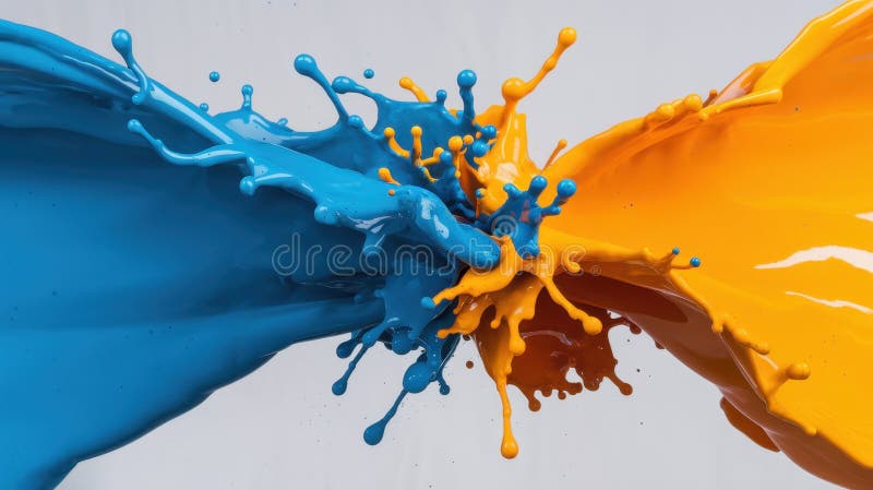 Vibrant Splash of Blue and Orange Paint Colliding in Dynamic Motion ...