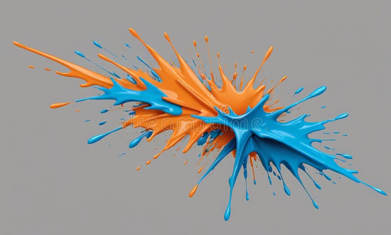 Vibrant Splash Blue and Orange Paint, Radiating Outward from Central ...
