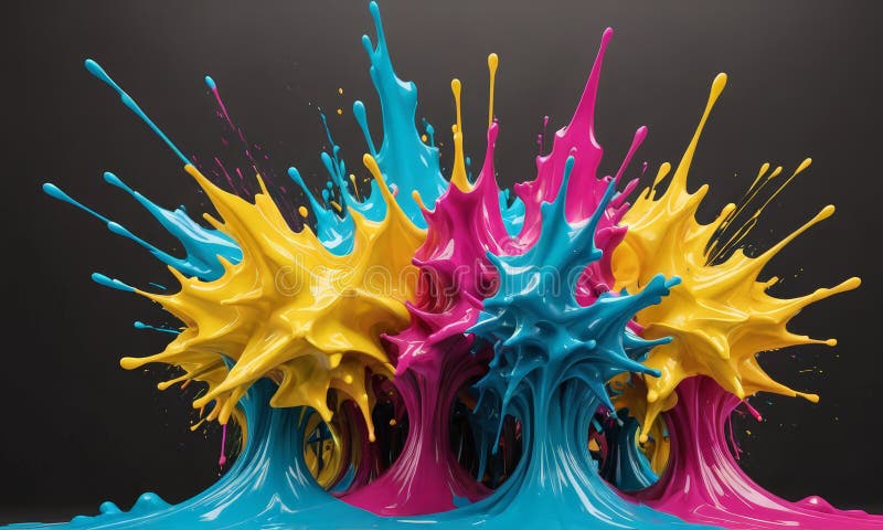 Vibrant Splash Blue, Pink, and Yellow Paint Creates Dynamic and ...