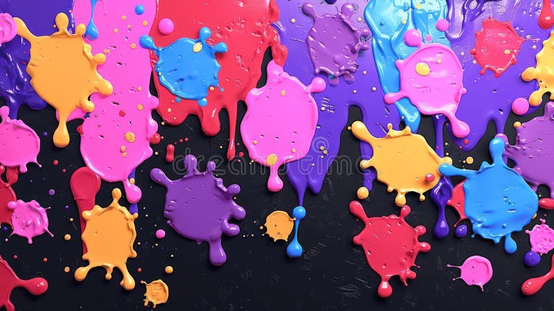 A Vibrant Splash of Colorful Paint Drips and Splatters on a Dark ...