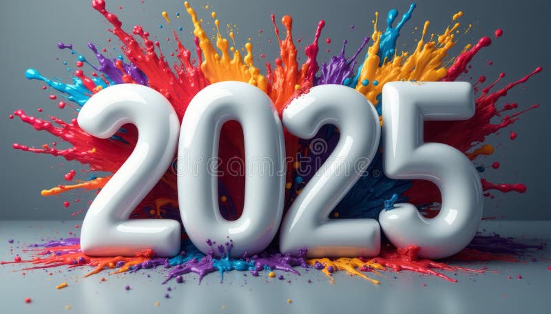 Vibrant Splash of Colors Around Bold 2025 Numbers Stock Photo - Image ...
